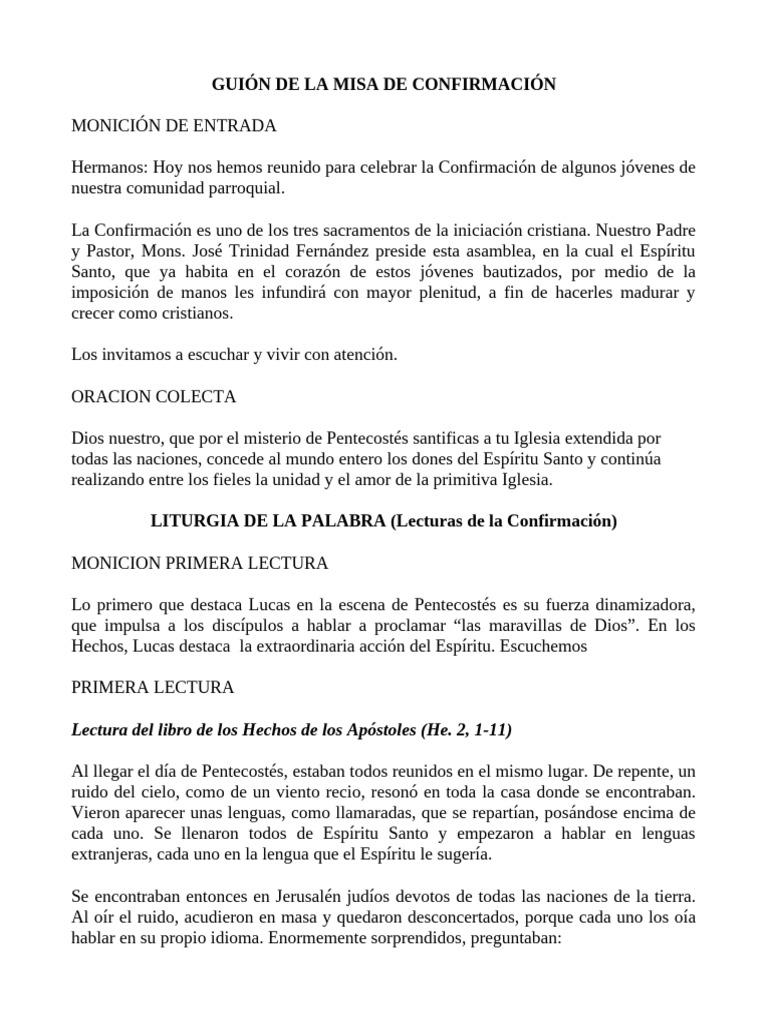 Guión de La Misa de Confirmación | PDF