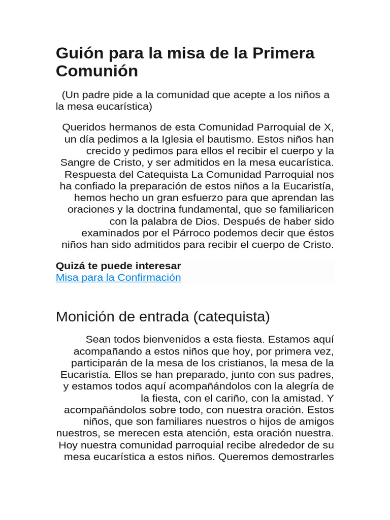 Guión para La Misa de La Primera Comunion | PDF