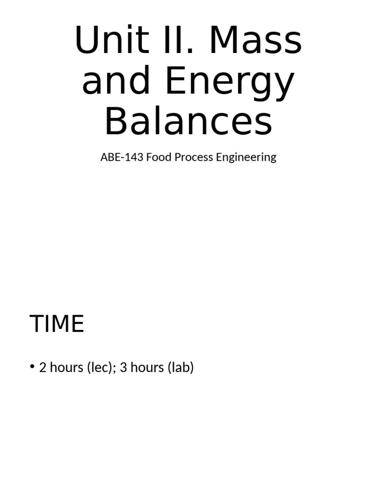 Unit II. Masss & Energy Balance | PDF