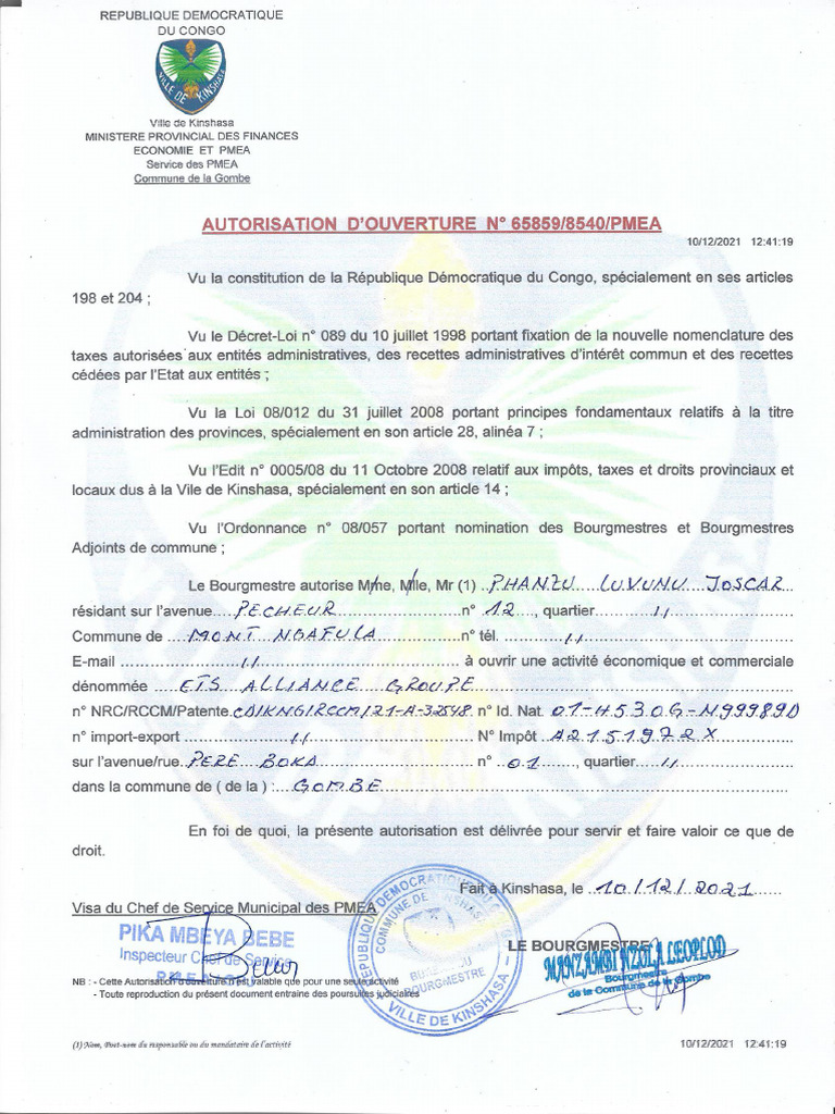 Autorisation D'ouverture | PDF