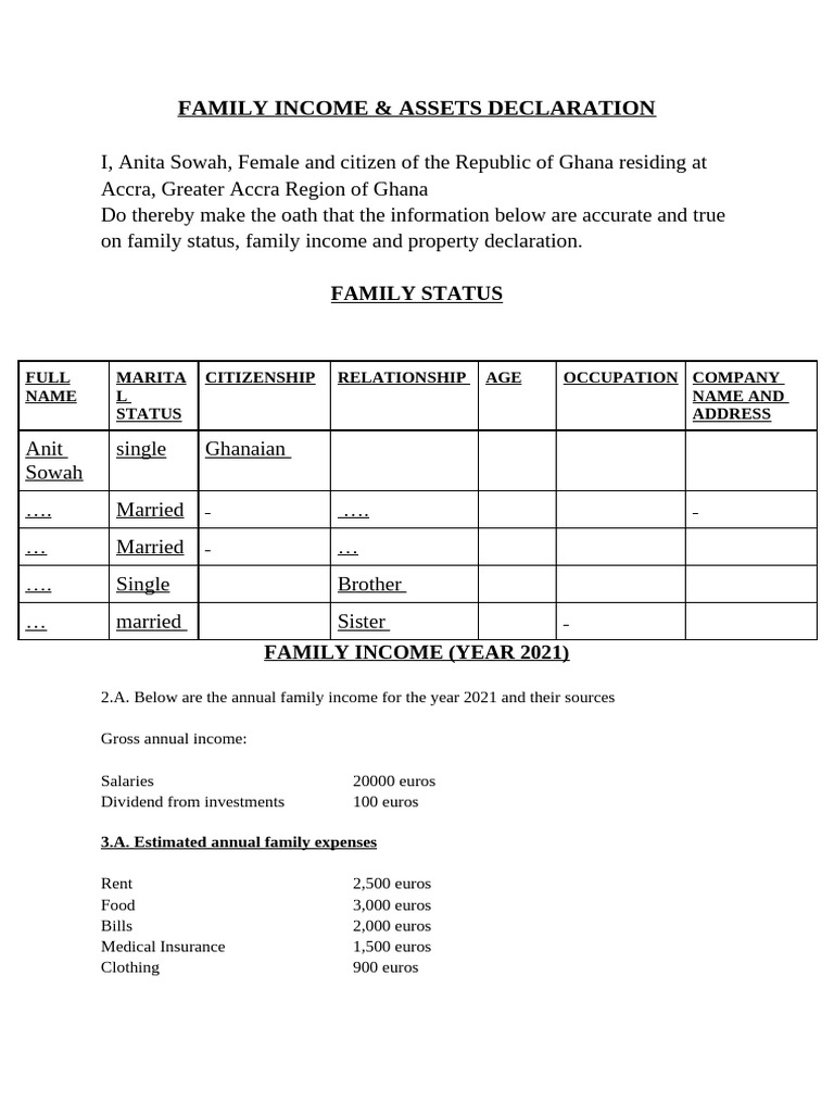 FAMILY DECLARATION SAMPLE_052600 | PDF