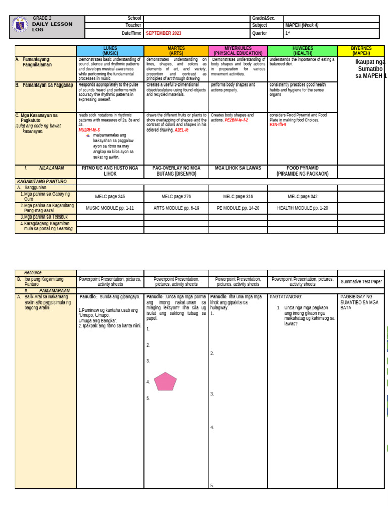 Q1 DLL Mapeh2 Week-4 | PDF