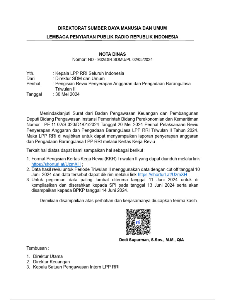 2024 ND 932 Dir Sdmu - Pengisian Reviu Penyerapan Anggaran Dan Pengadaan Barang Atau Jasa TW Ii ...