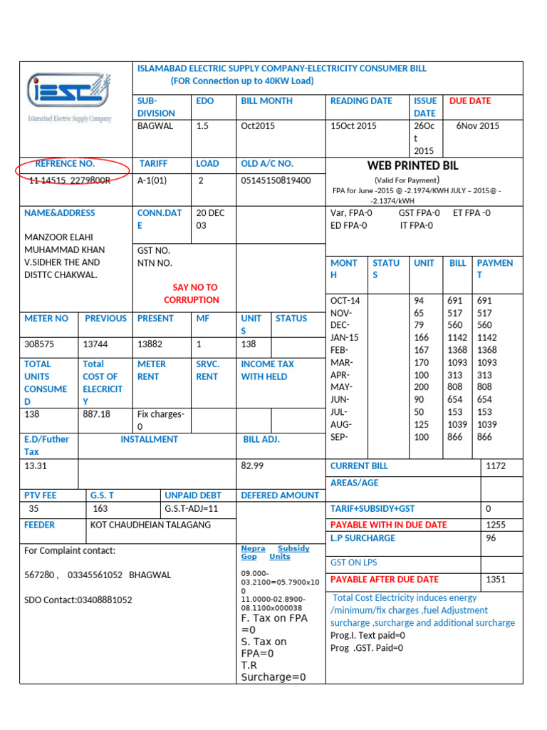 SEPCO Electricity Bill with L.P. Surcharge | PDF | Fee | Payments