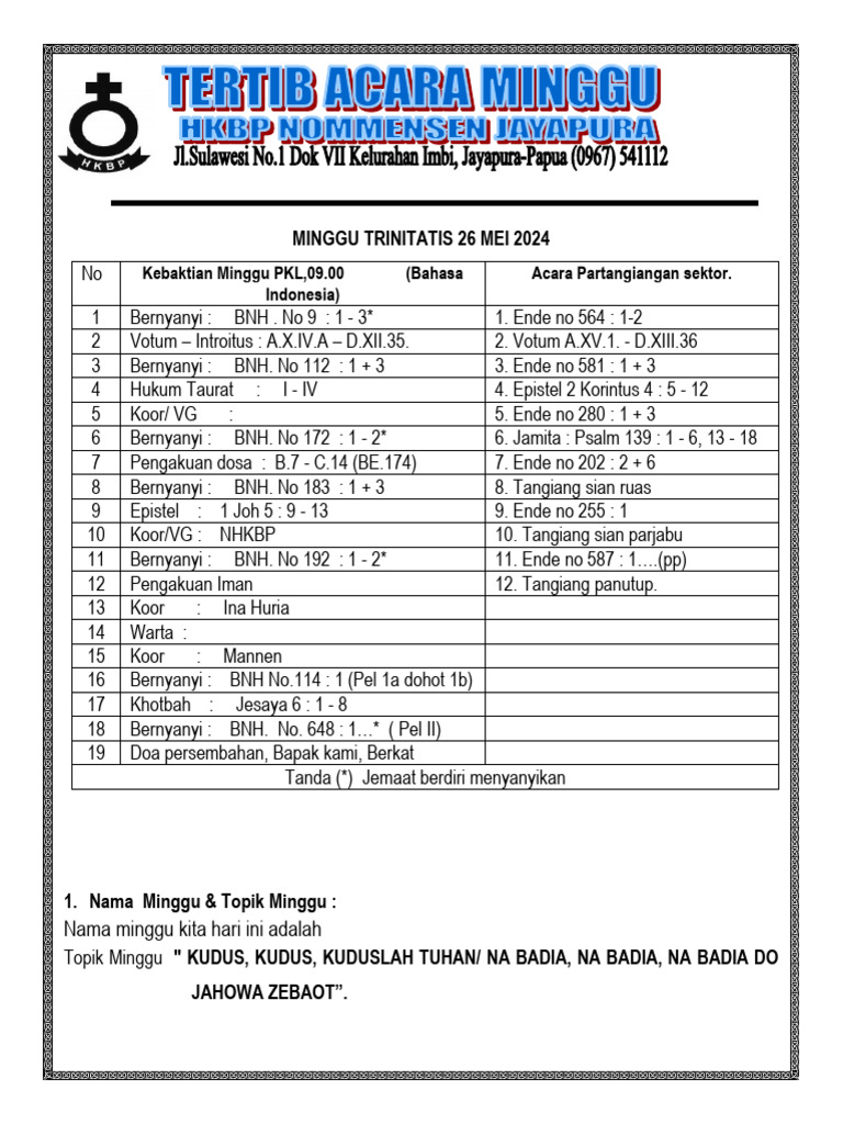 Minggu Trinitatis 26 Mei 2024 | PDF