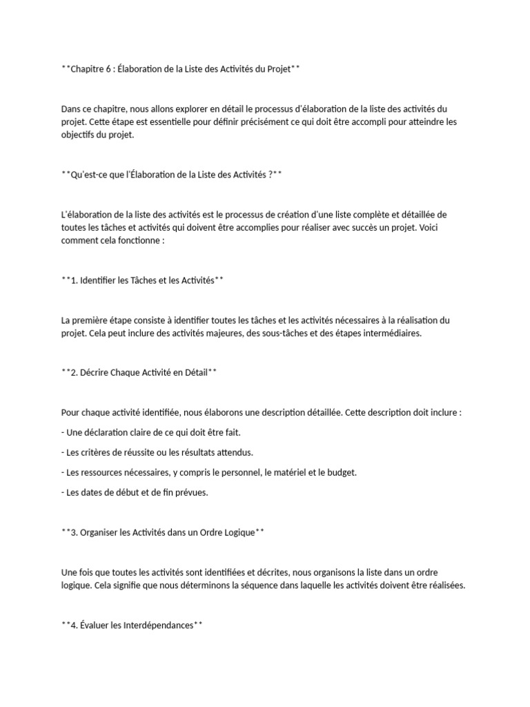 4-Élaboration de La Liste Des Activités Du Projet Script | PDF