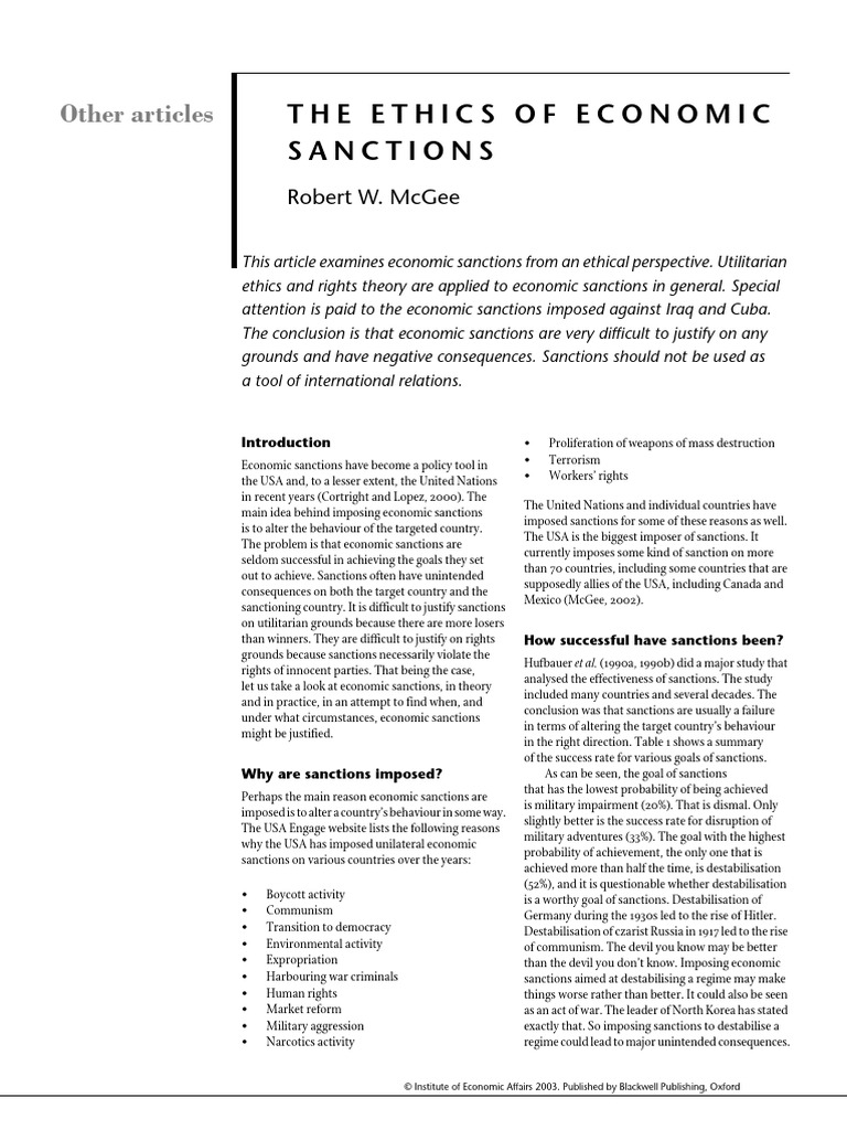 The Ethics of Economic Sanctions | PDF