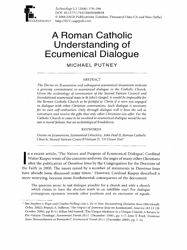 A Roman Catholic Understanding of Ecumenical Dialogue | PDF