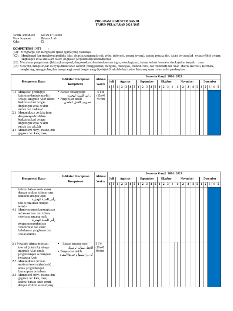 PROSEM B Arab KELAS 9 | PDF