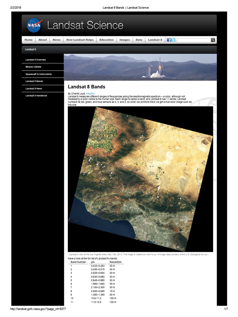 Landsat 8 Bands Landsat Science | PDF