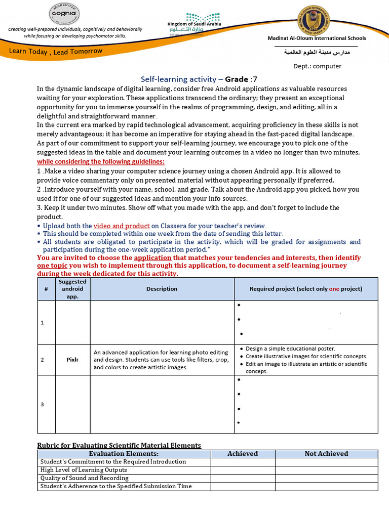 Computer Dept. - Self-Learning Activity - Grade 7 - English Version | PDF Computer Dept. - Self-Learning Activity - Grade 7 - English Version | PDF