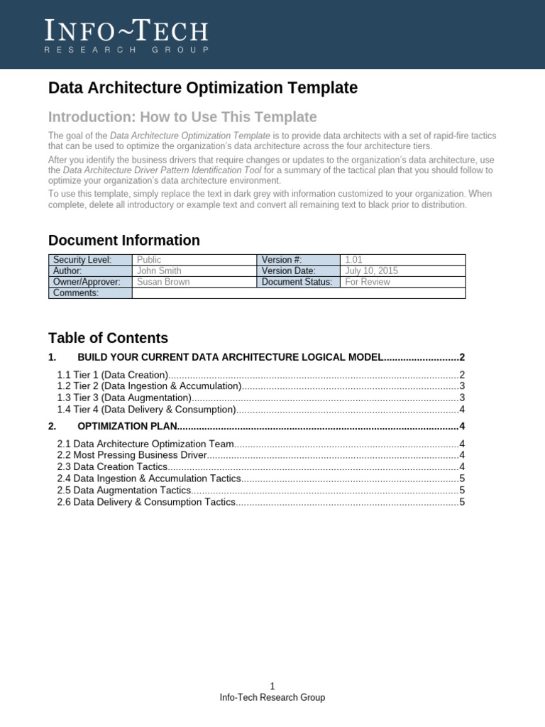 It Data Architecture Optimization Template v2 | PDF