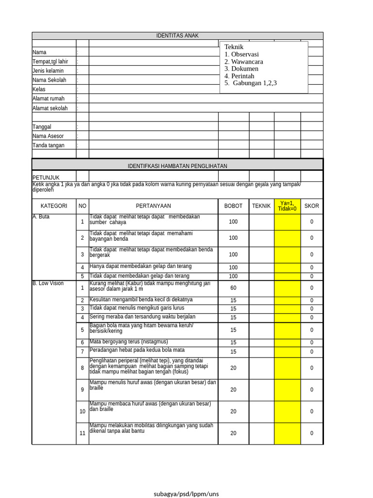 Instrumen Identifikasi PDBK | PDF