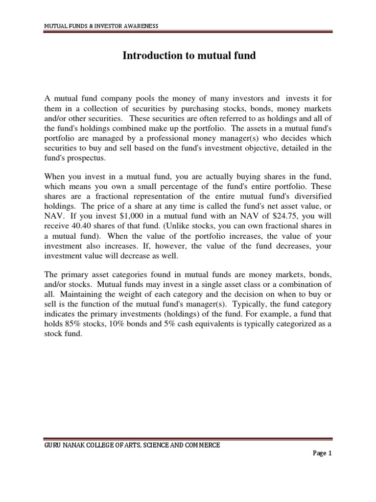 Introduction To Mutual Fund: Mutual Funds & Investor Awareness | PDF ...