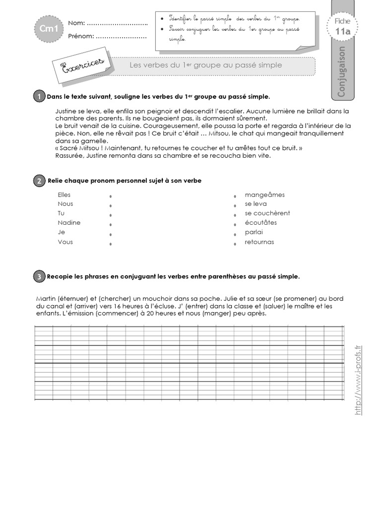 cm1 Exercices 1er Groupe Passe Simple | PDF