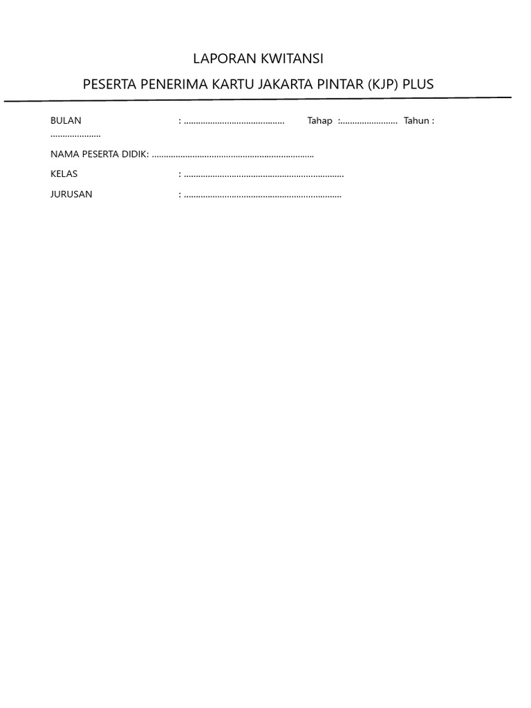 Laporan Kwitansi Peserta Penerima KJP Plus 2024 BLANKO | PDF