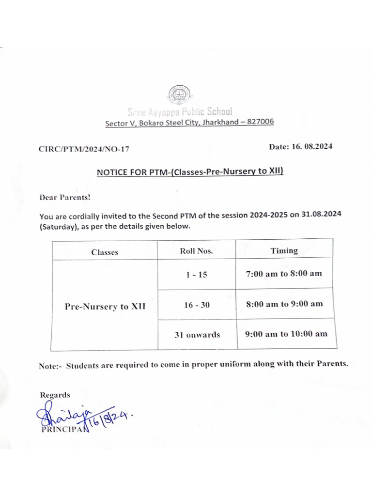 Notice For PTM | PDF