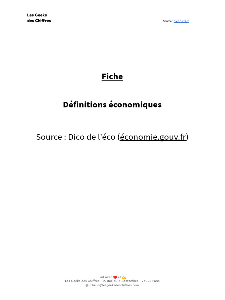3 Fiche Des Définitions Économiques À Apprendre Par | PDF