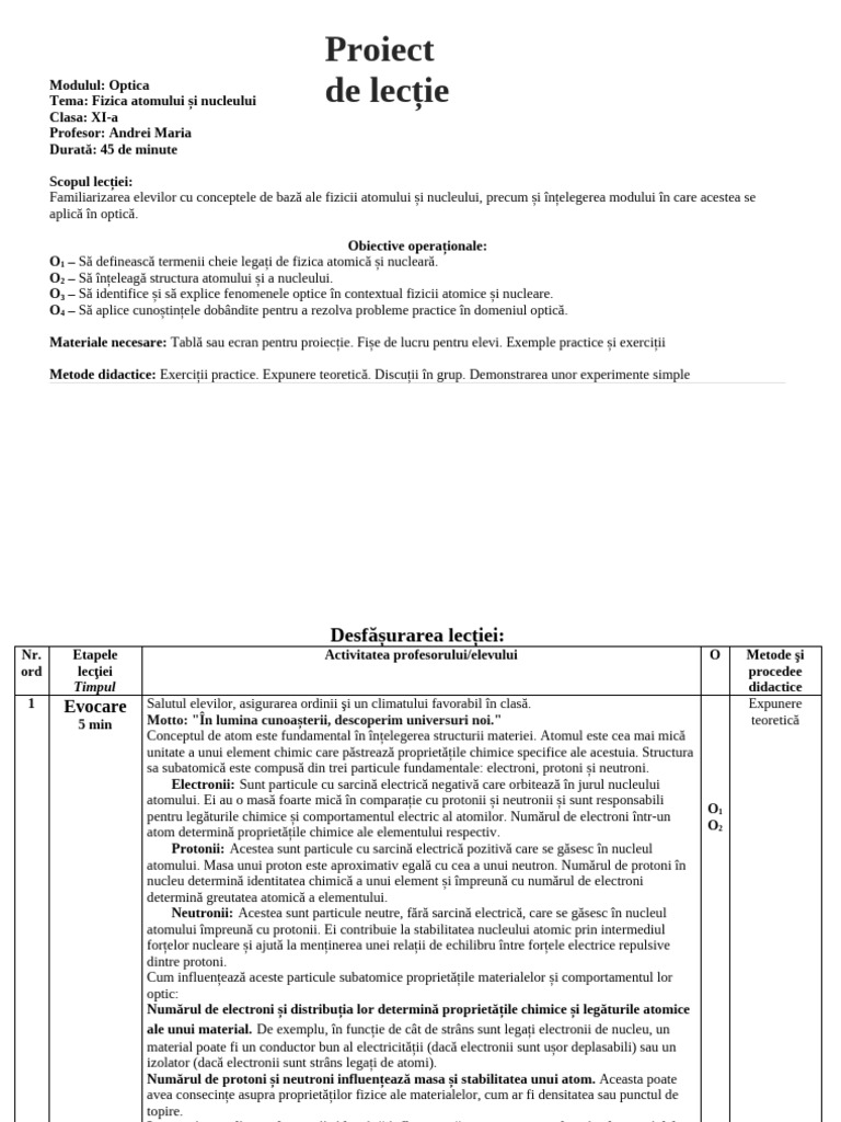 Fizica Atomului Și Nucleului Andrei Maria | PDF