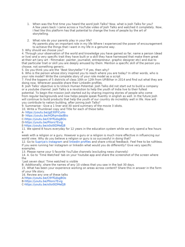 Josh Talks | PDF