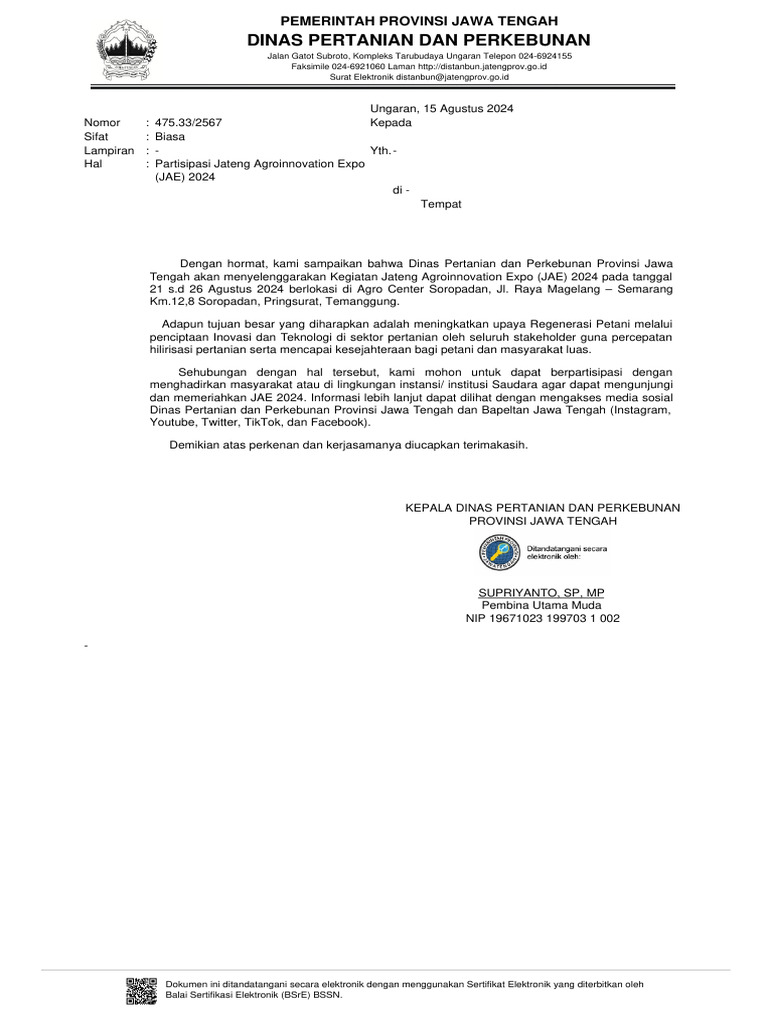 Surat Partisipasi Pengerahan Massa JAE 2024 | PDF