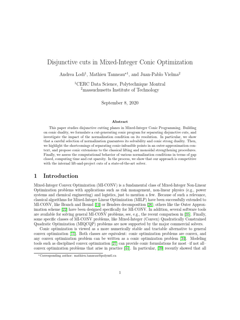 Tanneau Et Vielma - Disjunctive Cuts in Mixed-Integer Conic ...