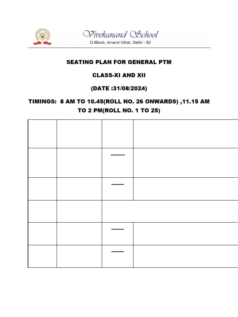 Seating Plan For General PTM Class-11 12 (30-8) | PDF