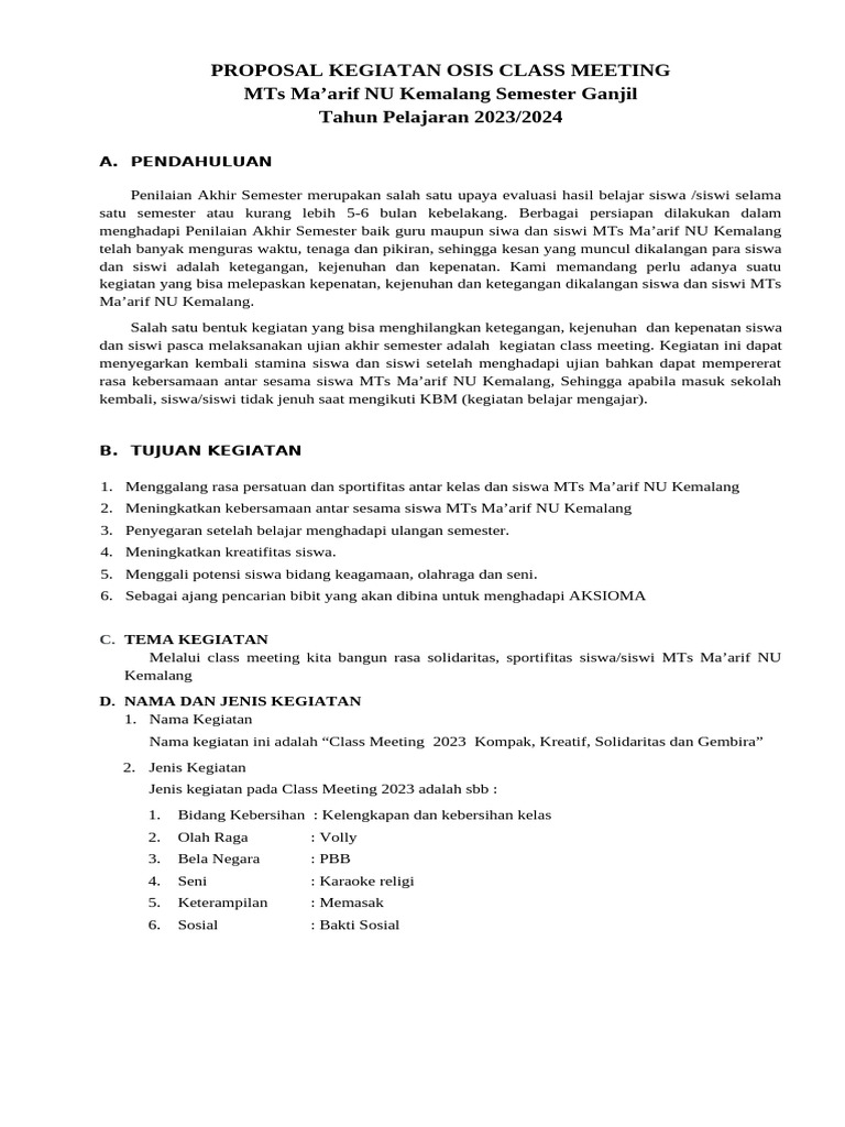 Proposal Kegiatan Osis Class Meeting 2023 1 | PDF