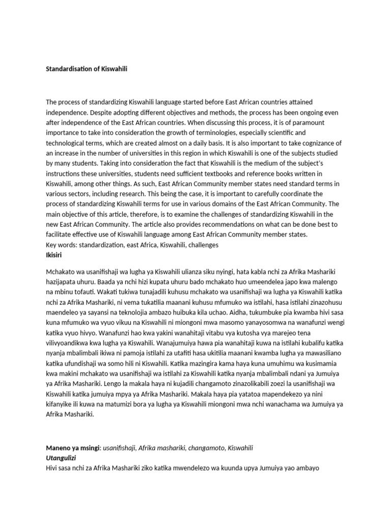 Standardisation-WPS Office | PDF | Swahili Language | Travel