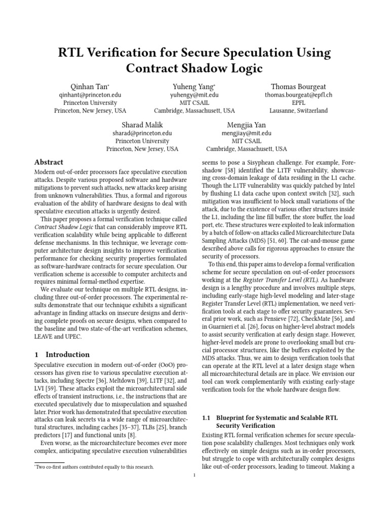 RTL Verification (Contract Shadow Logic) | PDF