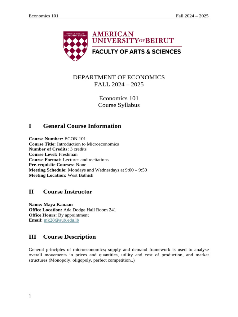 ECON101 2024fall Syllabus | PDF