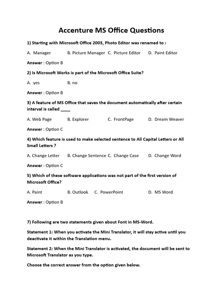 Accenture MS Office Questions | PDF