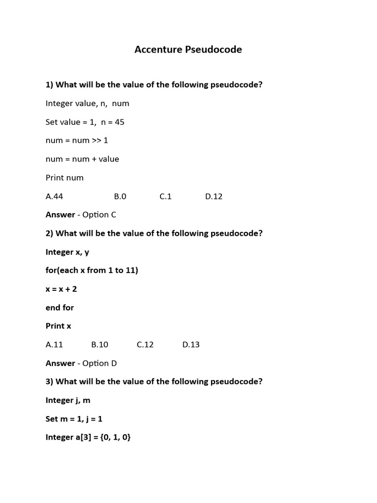 Accenture Pseudocode Questions | PDF