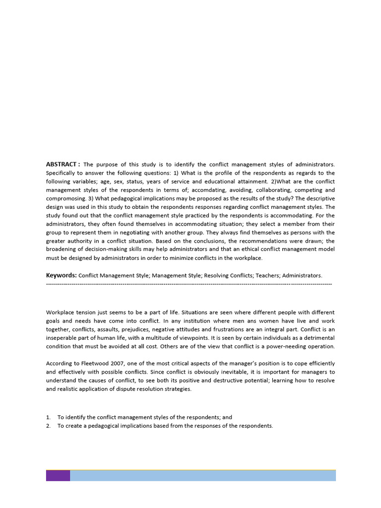Conflict Management Styles of Administrators-A Case Study | PDF
