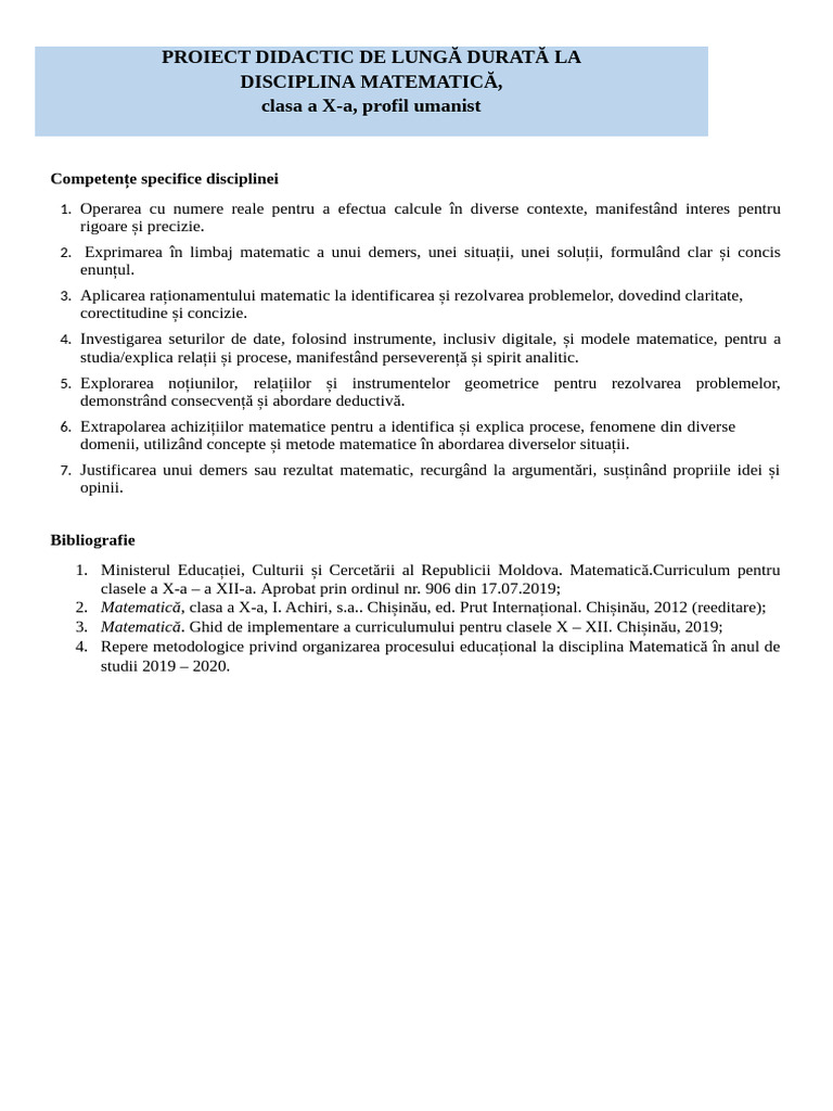 Proiect Didactic Clasa 10 Um Matematica | PDF