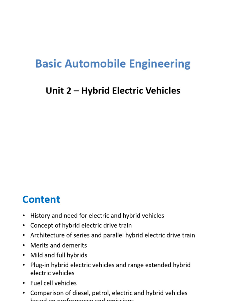 Unit 2 - Hybrid Electric Vehicles | PDF
