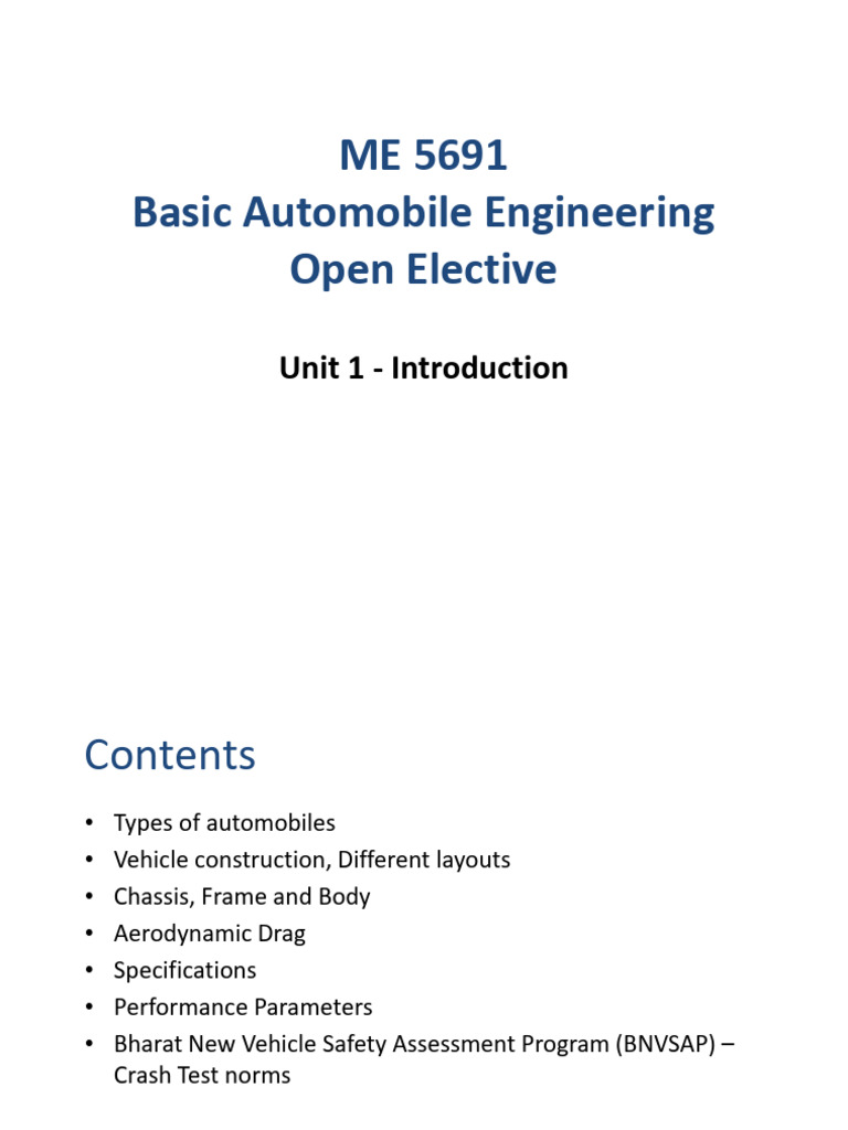 Unit 1 - Automobile Engineering - Intro | PDF | Friction | Business