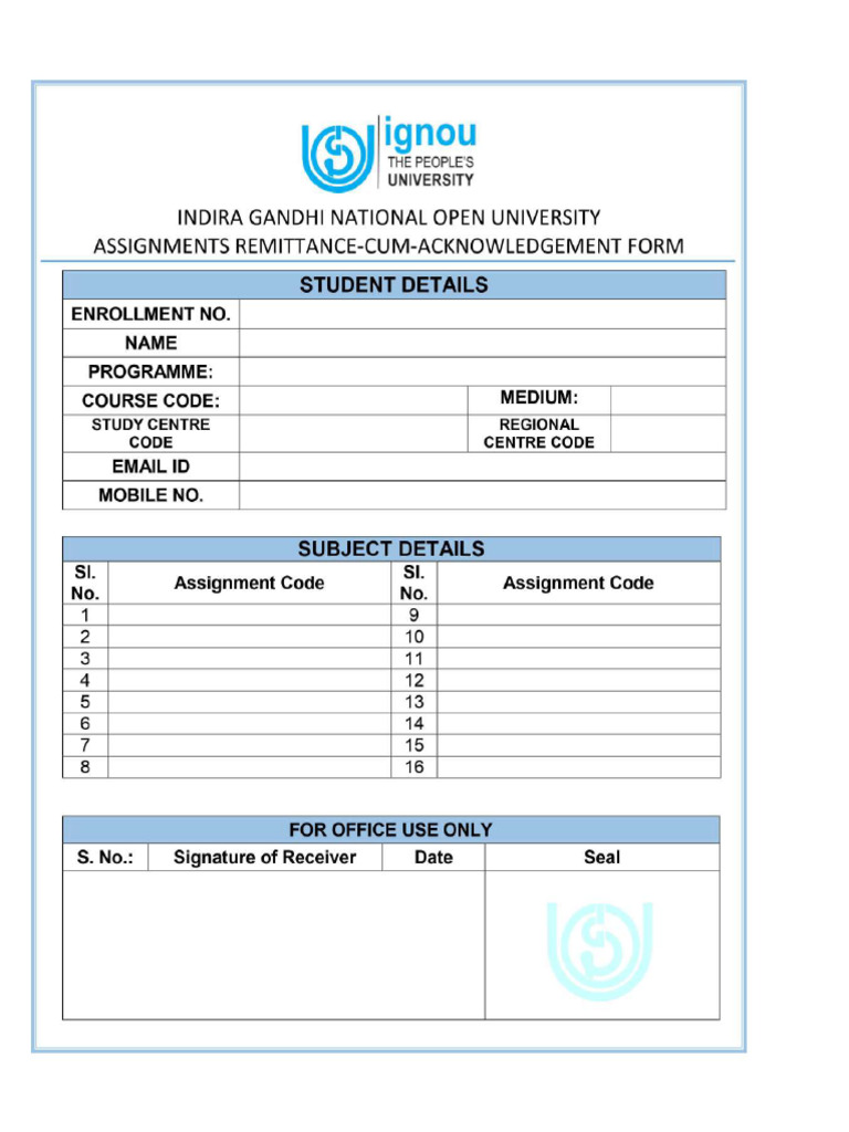 IGNOU Assignment Submission Slip. | PDF