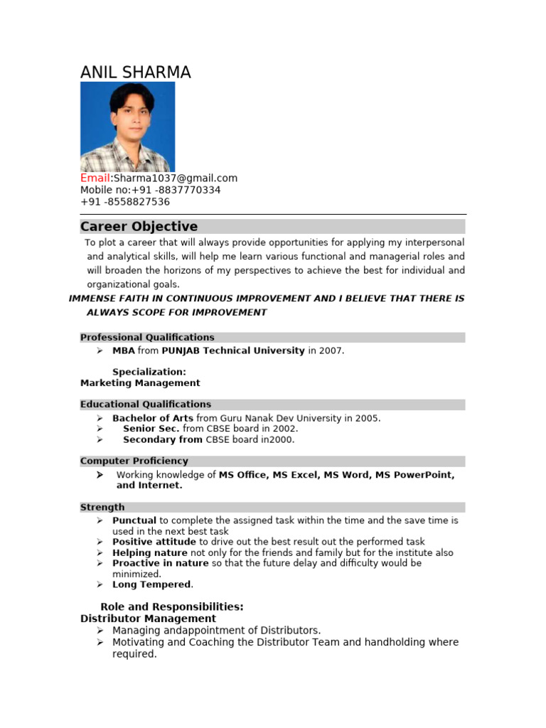 Anil Sharma CV | PDF