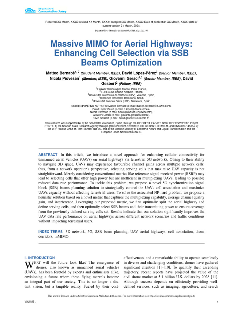 Massive MIMO For Aerial Highways Enhancing Cell Selection Via SSB Beams ...