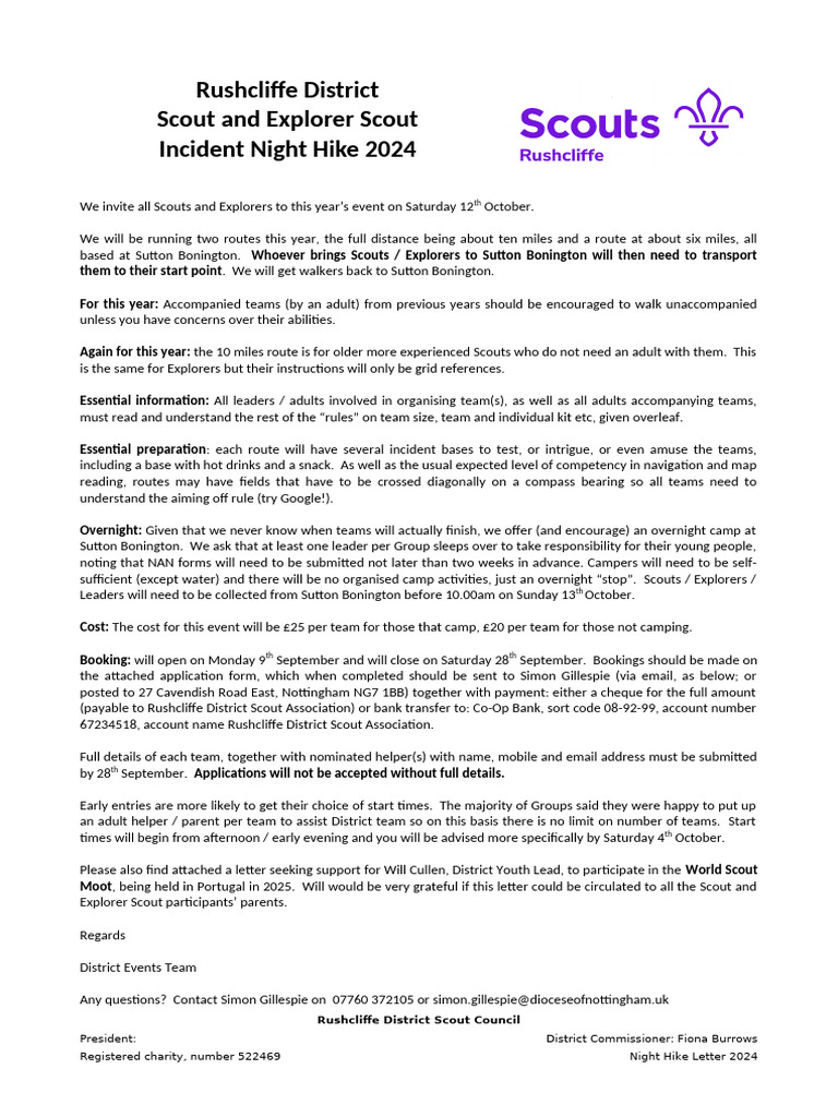 Night Hike Invitation Letter and Application Form 2024 | PDF