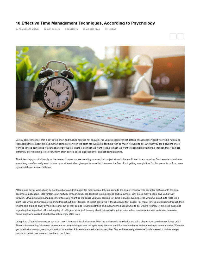 10 Effective Time Management Techniques, According to Psychology | PDF