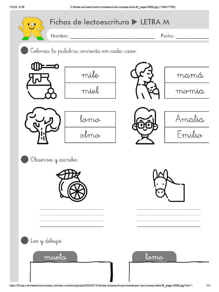 Ficha de la letra M | PDF