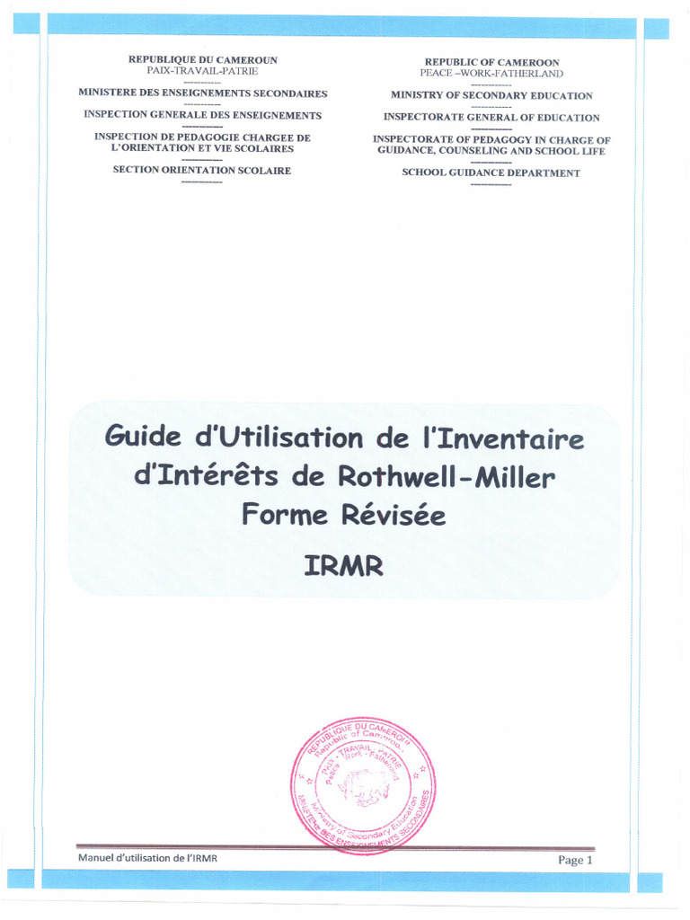 Guide D'utilisation de L'inventaire D'intérêts de Rothwell-Miller Forme ...