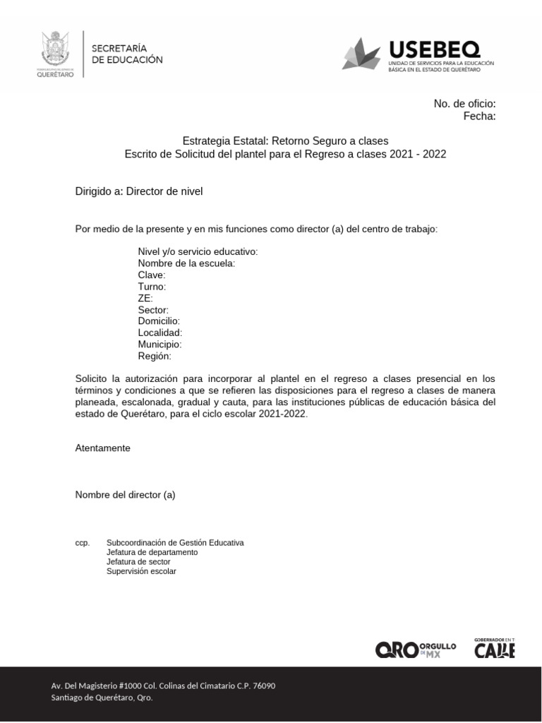 Formato de Solicitud Escuela | PDF