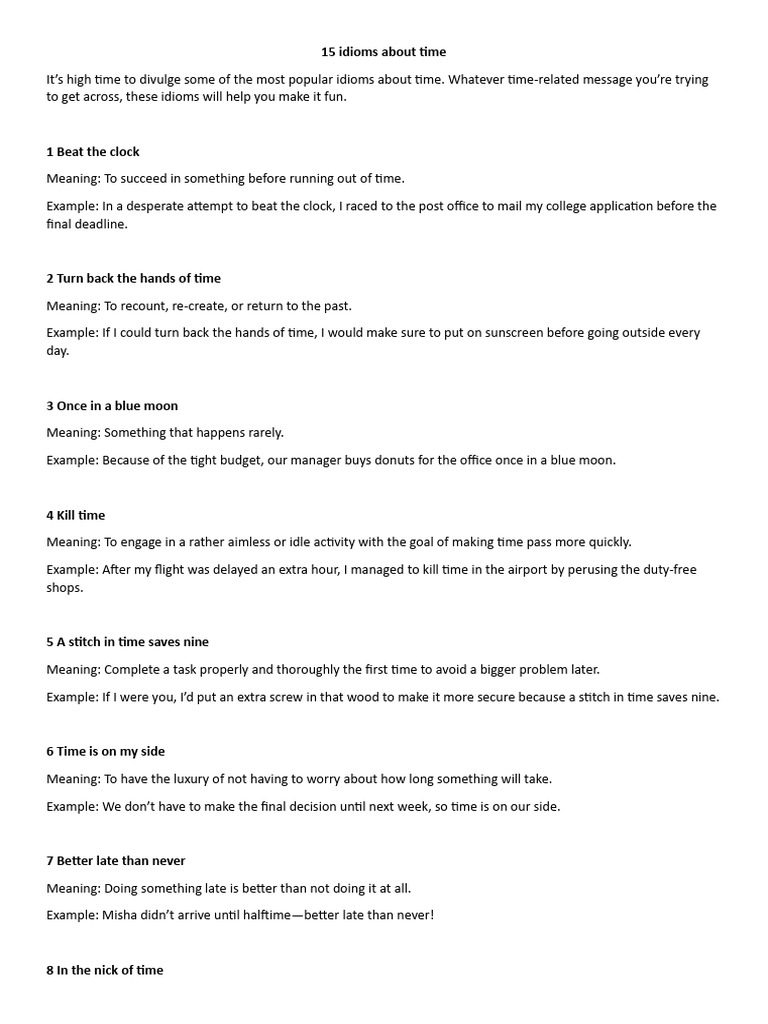 15 Idioms About Time | PDF