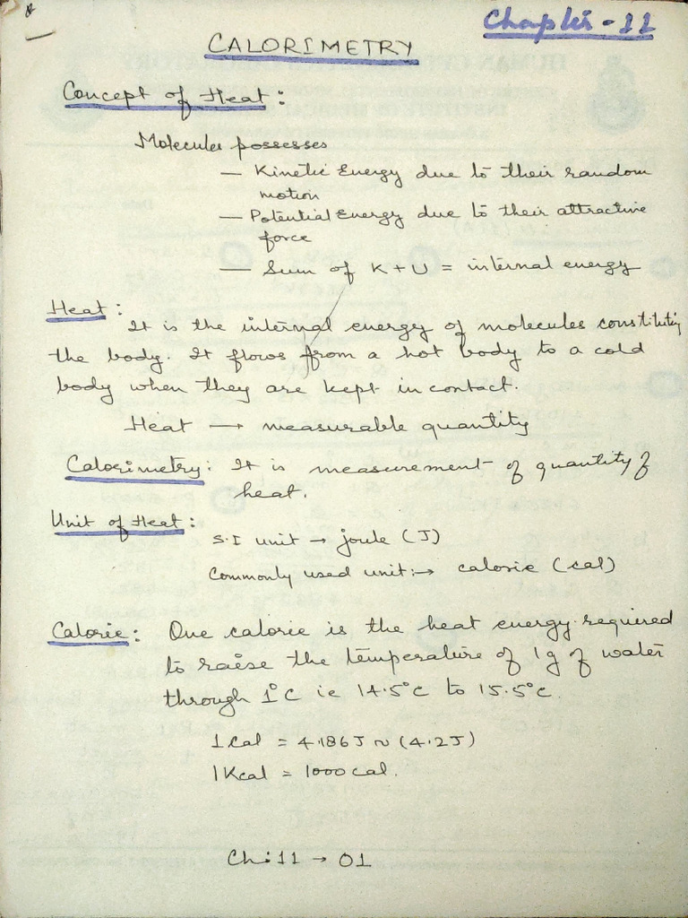 Class 10 Calorimetry (Notes) | PDF | Calorimetry | Thermodynamics