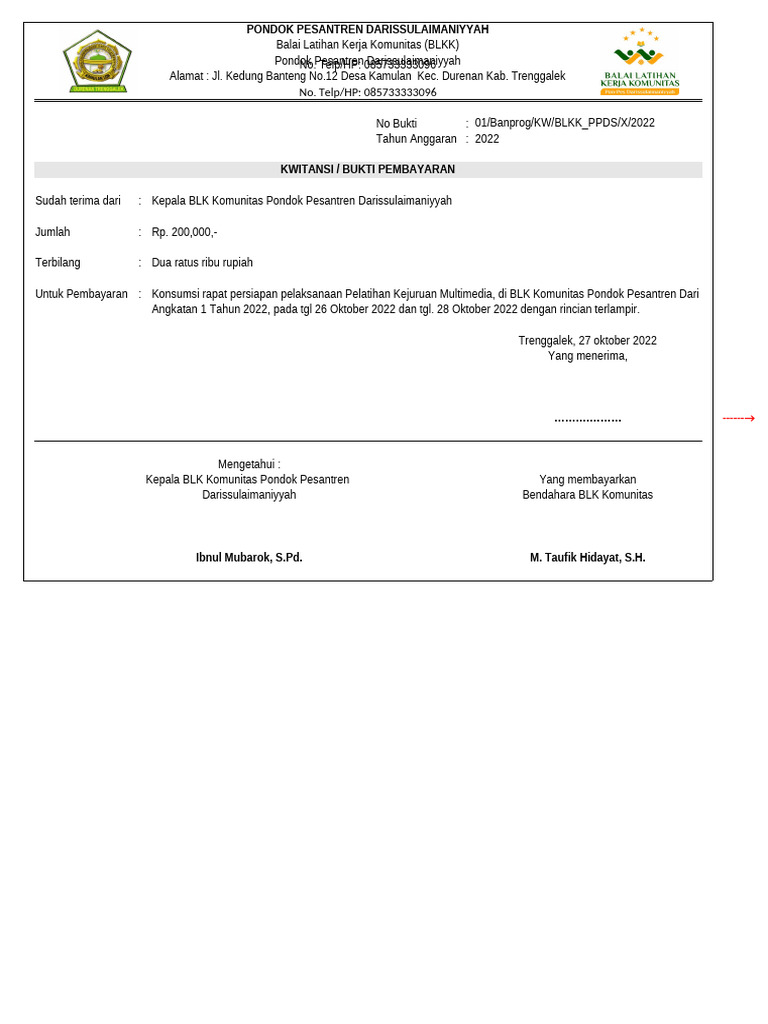 CONTOH Adm. Pelatihan & KWITANSI LPJ PPDS Tahun 2022 | PDF