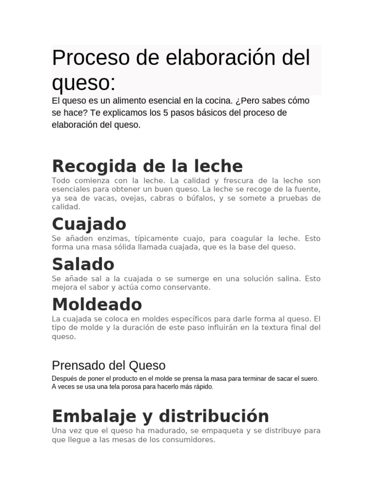 Proceso de Elaboración Del Queso | PDF