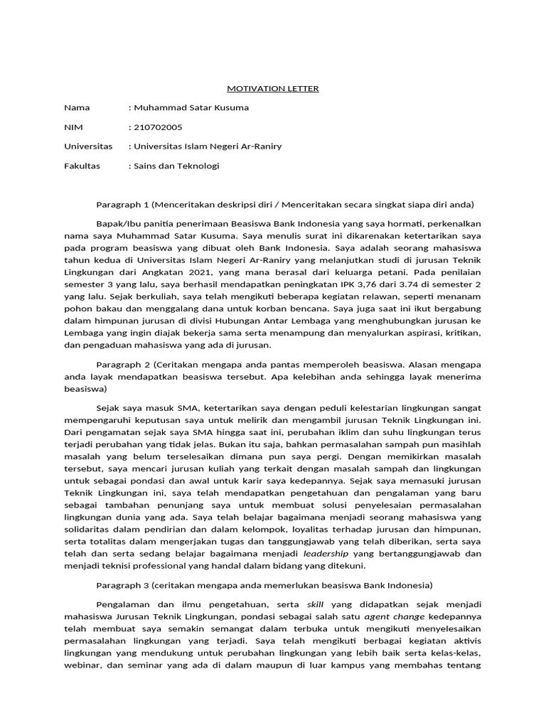 MOTIVATION LETTER Atar | PDF